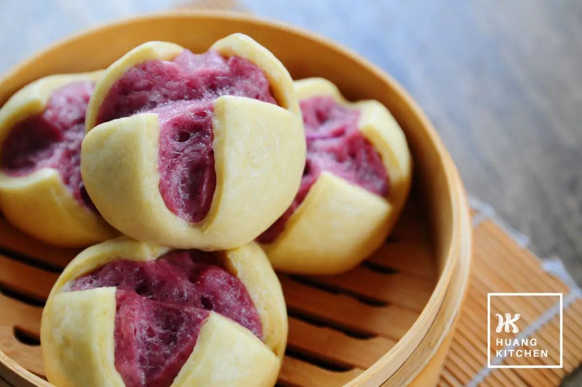 Purple Sweet Potato Steamed Flower Bun Recipe 紫薯开花馒头包 | Huang Kitchen