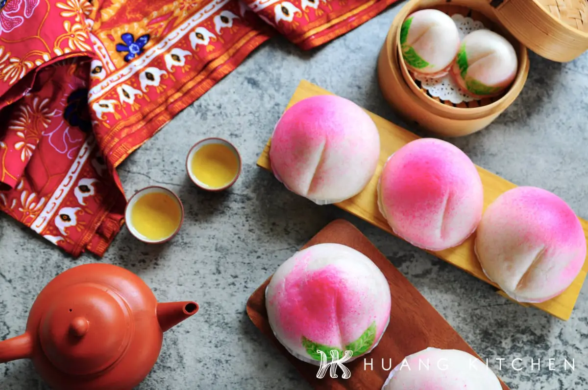 Longevity Peach Buns (Steamed Shoutao Bao) 寿桃包子 - Huang Kitchen