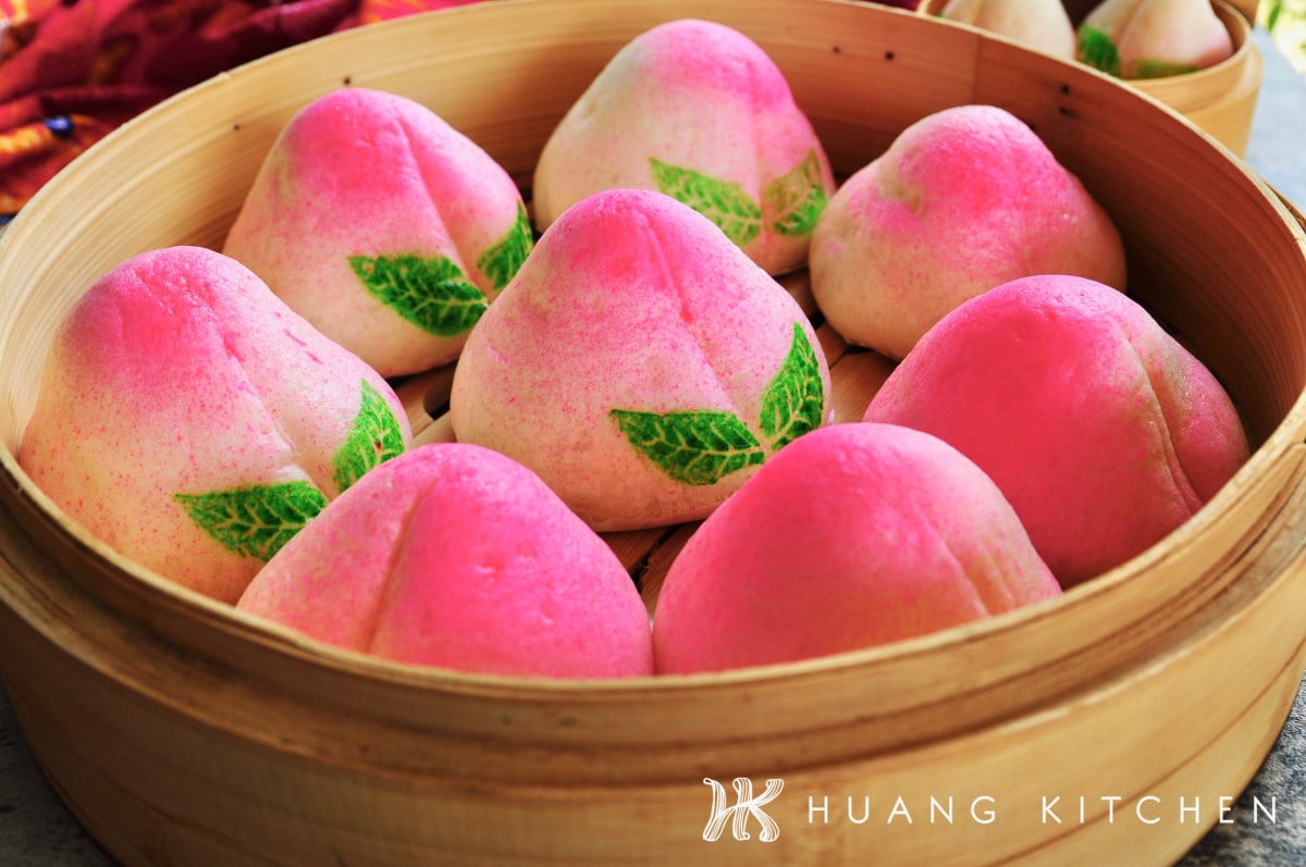 Longevity Peach Buns (Steamed Shoutao Bao) 寿桃包子 - Huang Kitchen