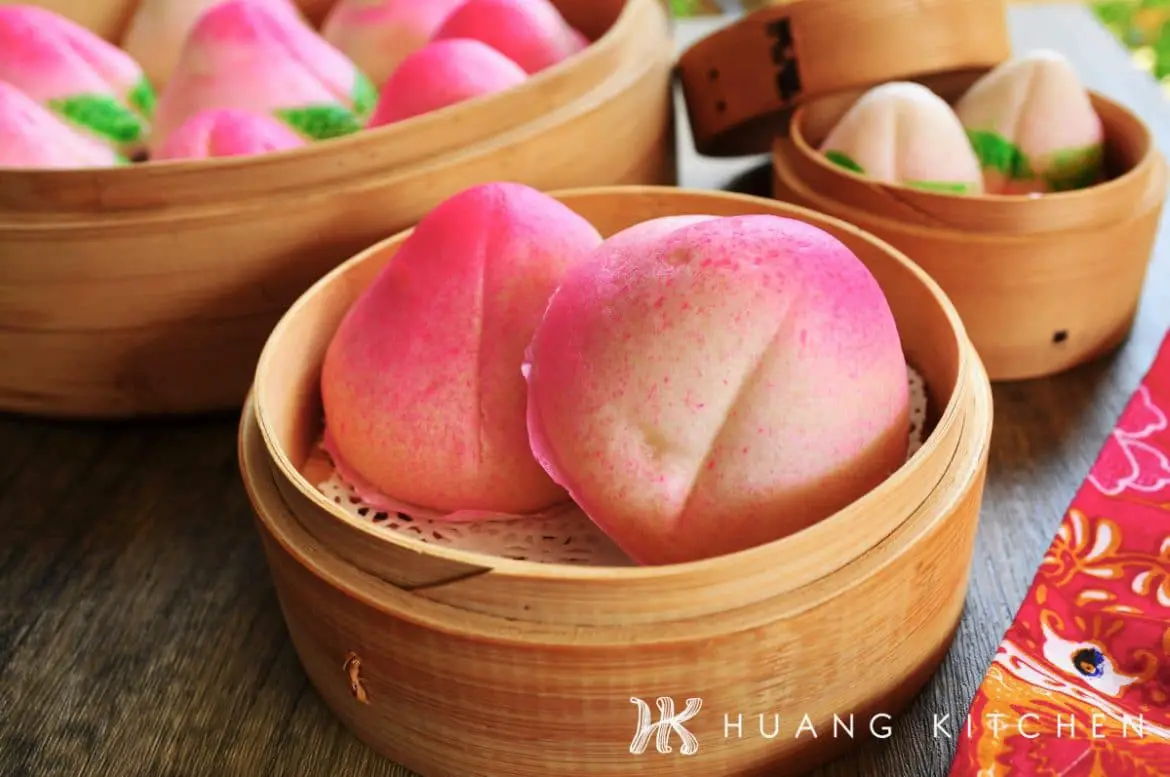 Longevity Peach Buns (Steamed Shoutao Bao) 寿桃包子 - Huang Kitchen