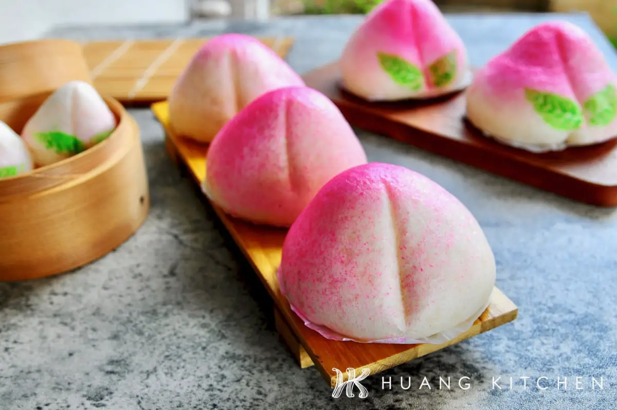 Longevity Peach Buns (Steamed Shoutao Bao) 寿桃包子 - Huang Kitchen