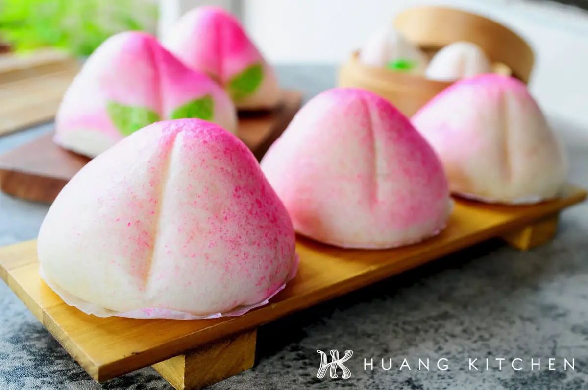 Longevity Peach Buns (Steamed Shoutao Bao) 寿桃包子 - Huang Kitchen