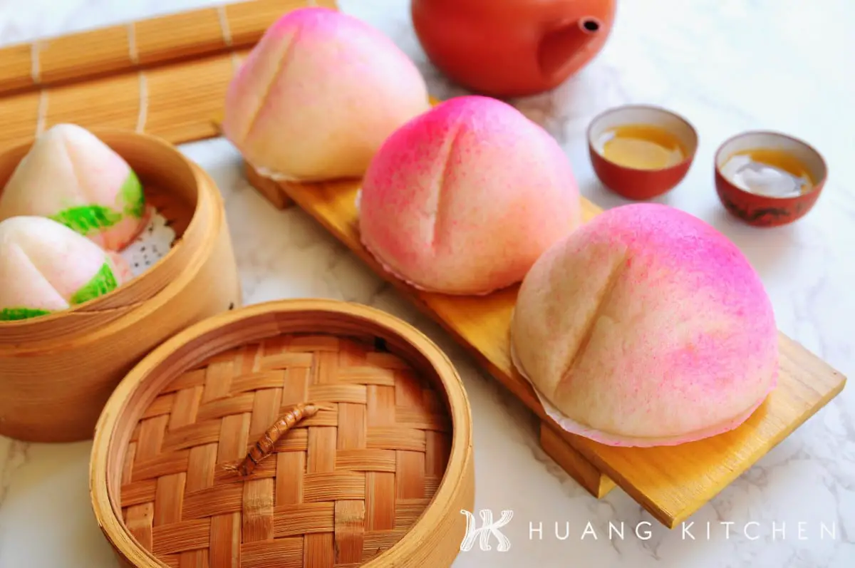 Longevity Peach Buns (Steamed Shoutao Bao) 寿桃包子 - Huang Kitchen