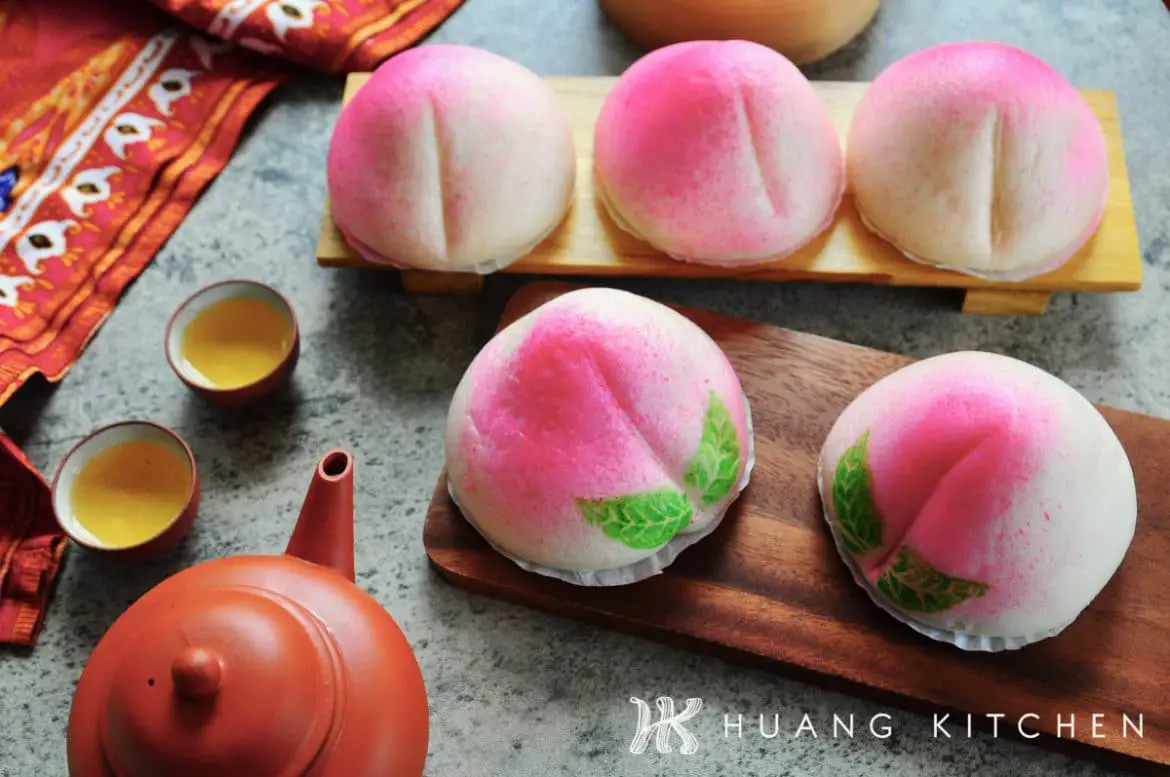 Longevity Peach Buns (Steamed Shoutao Bao) 寿桃包子 - Huang Kitchen