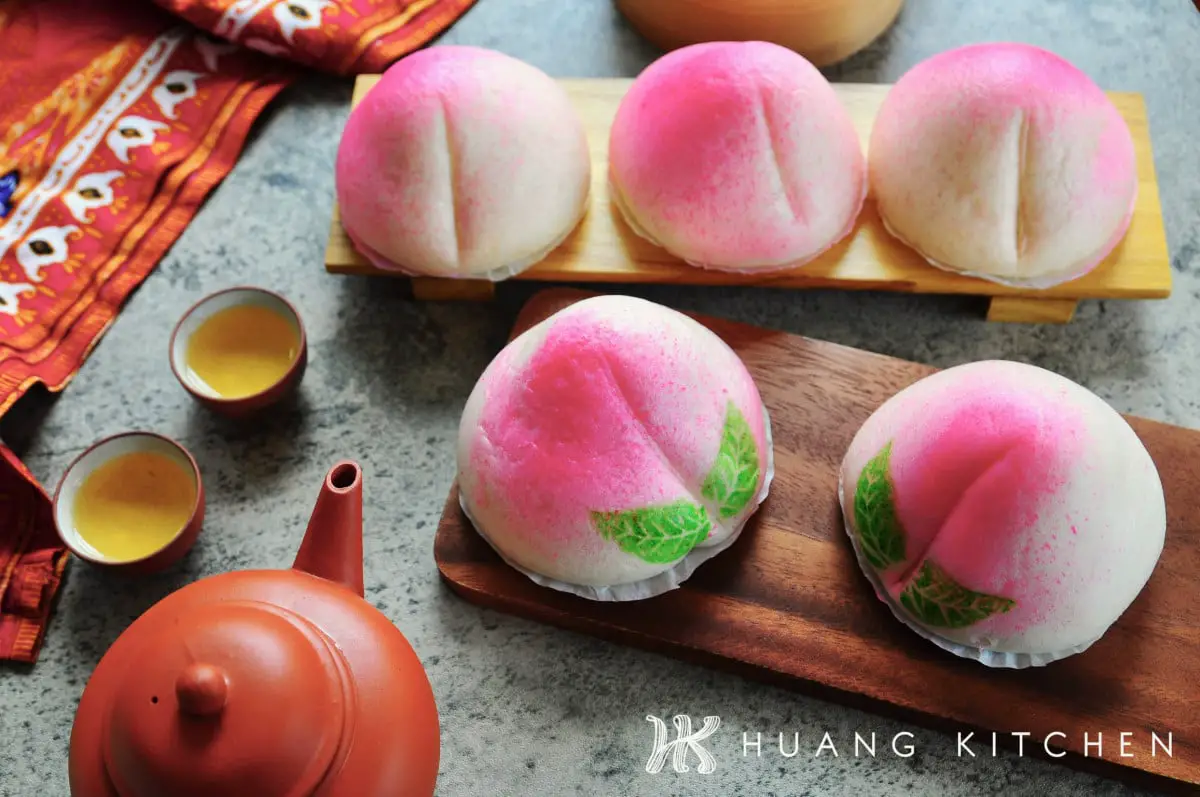 Longevity Peach Buns (Steamed Shoutao Bao) 寿桃包子 - Huang Kitchen