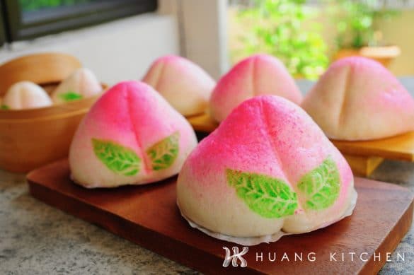 Longevity Peach Buns (Steamed Shoutao Bao) 寿桃包子 - Huang Kitchen
