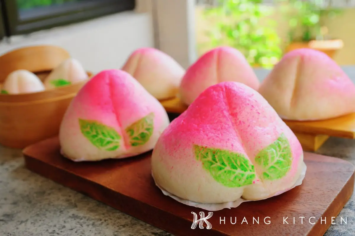 Longevity Peach Buns (Steamed Shoutao Bao) 寿桃包子 - Huang Kitchen