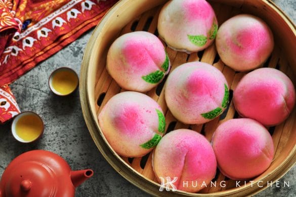 Longevity Peach Buns (Steamed Shoutao Bao) 寿桃包子 - Huang Kitchen
